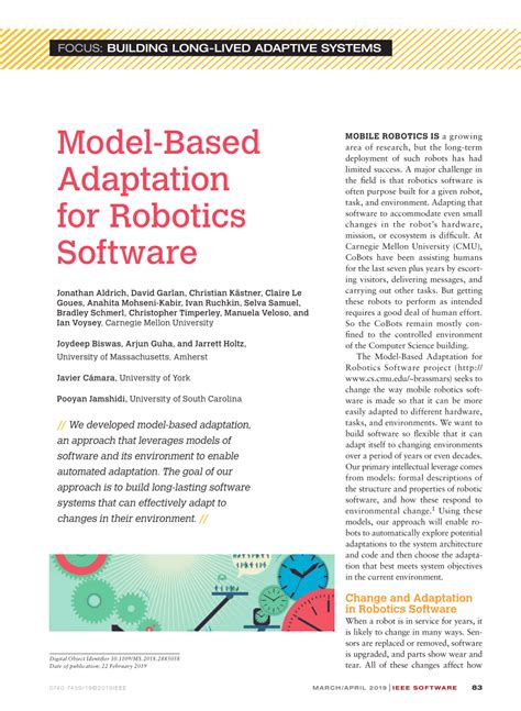 Pdf Model Based Adaptation For Robotics Software