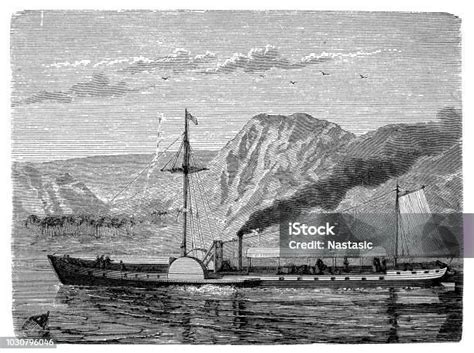 로버트 풀턴의 북쪽 강 증기선 몬 트 탐색 뉴욕에서 알바 니에의 세부 사항 기선에 대한 스톡 벡터 아트 및 기타 이미지 기선 클레어몬트 캘리포니아 알바니 뉴욕