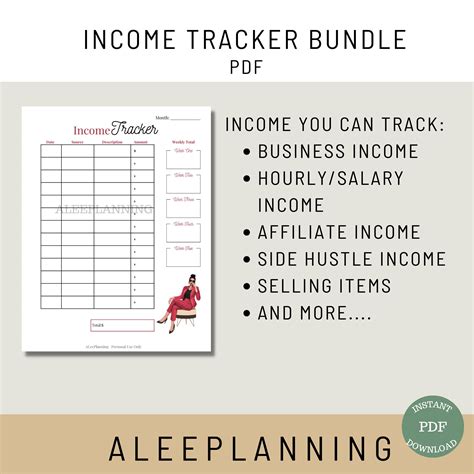 Income Tracker Printable Income Template Side Hustle Income Business