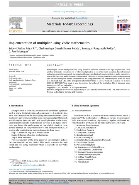 Pdf Implementation Of Multiplier Using Vedic Mathematics