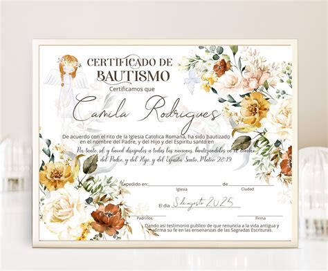 Certificado De Bautismo Boho Baptism Certificate Spanish Editable