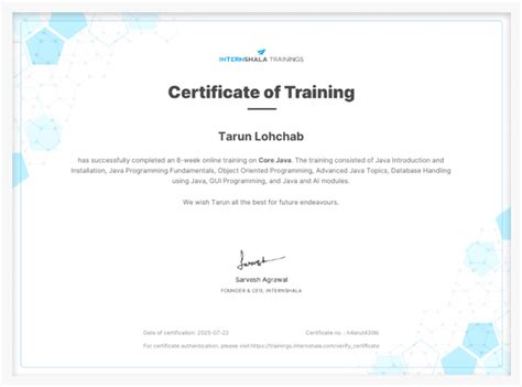 Core Java Training Certificate Of Completion Pdf