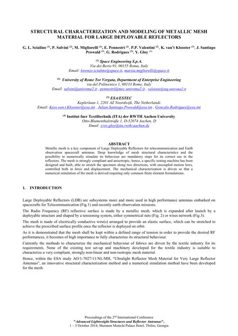 Pdf Structural Characterization And Modelling Of Metallic Mesh Material For Large Deployable