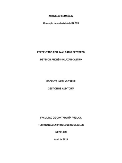 Concepto De Materialidad Según La Nia 320 Y Su Aplicación En La