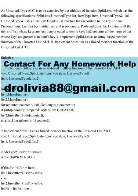 An Unsorted Type Adt Is To Be Extended By The Addition Of Function Spdf