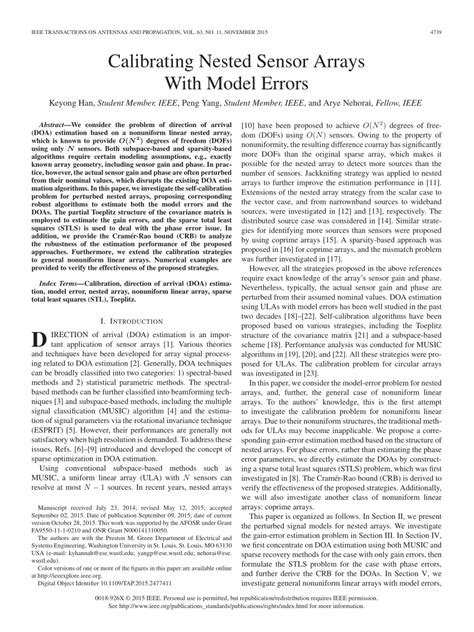 Pdf Calibrating Nested Sensor Arrays With Model Errors