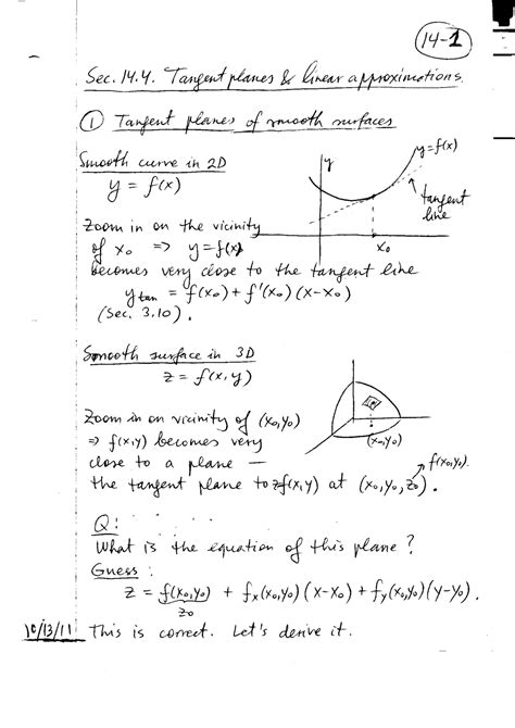 Math121 2012 2013 Lecture Notes 14 Tangent Planes And Linear