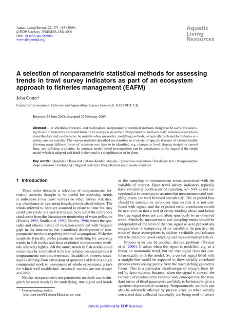 Pdf A Selection Of Nonparametric Statistical Methods For Assessing Trends In Trawl Survey