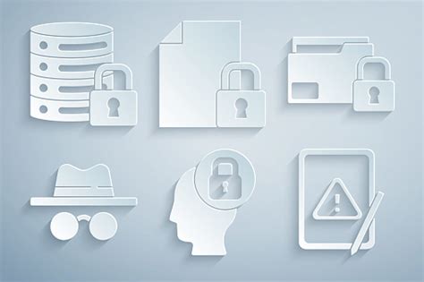 Set Human Head With Lock Folder And Incognito Mode Tablet Exclamation