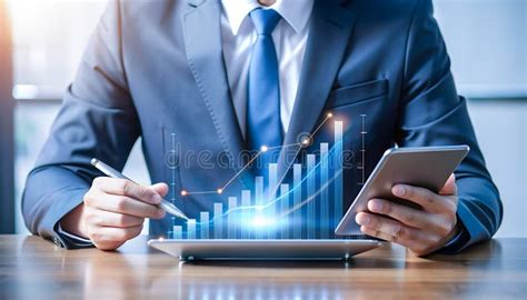 Businessman Using Tablet And Laptop Analyzing Sales Data And Economic Growth Graph Chart
