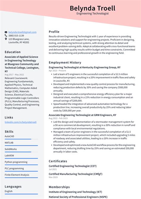 Top 16 Engineering Technologist Resume Objective Examples