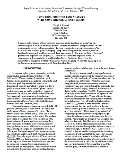 Pdf Using Goal Directed Task Analysis With Army Brigade Officer Teams