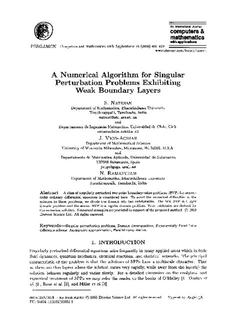 Pdf A Numerical Algorithm For Singular Perturbation Problems