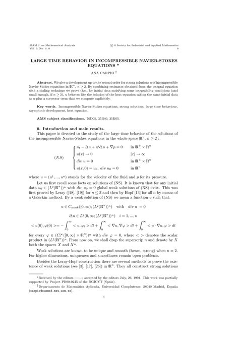 Pdf Large Time Behavior In Incompressible Navier Stokes Equations