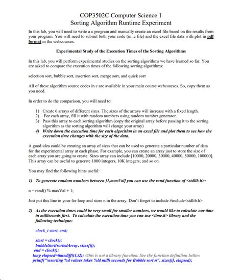 Cop3502c Computer Science 1 Sorting Algorithm Runtime