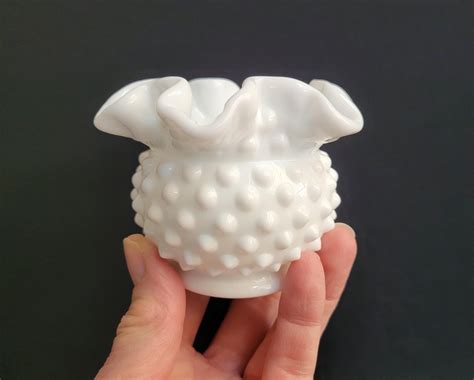 Vintage Milk Glass Vase Small Vase Hobnail White Ruffled Edge Vase