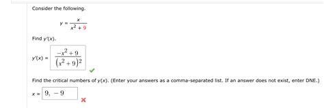 Solved Consider The Following Y Xx2 9find