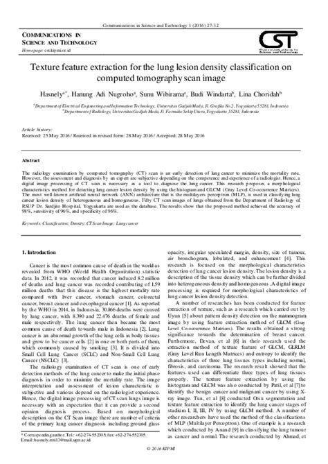 Pdf Texture Feature Extraction For The Lung Lesion Density Classification On Computed