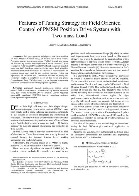 Pdf Features Of Tuning Strategy For Field Oriented Control Of Pmsm … · 2016 01 30 · Method Is