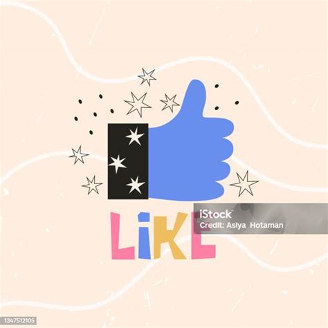 엄지 손가락 최대 손 기호 성공 같은 텍스트와 함께 제스처를 추천합니다 스티커 티셔츠 프린트 포스터를 위한 다채로운 벡터 플랫 일러스트레이션 동의에 대한 스톡 벡터 아트 및