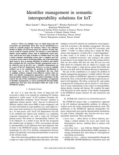 Pdf Identifier Management In Semantic Interoperability Solutions For Iot