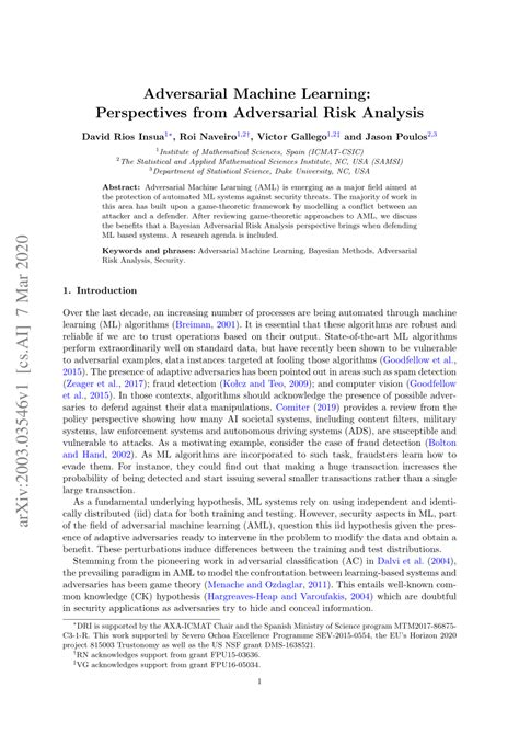 Pdf Adversarial Machine Learning Perspectives From Adversarial Risk