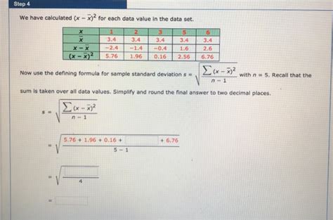 Solved Step 4 We Have Calculated X X For Each Data Value Chegg Com