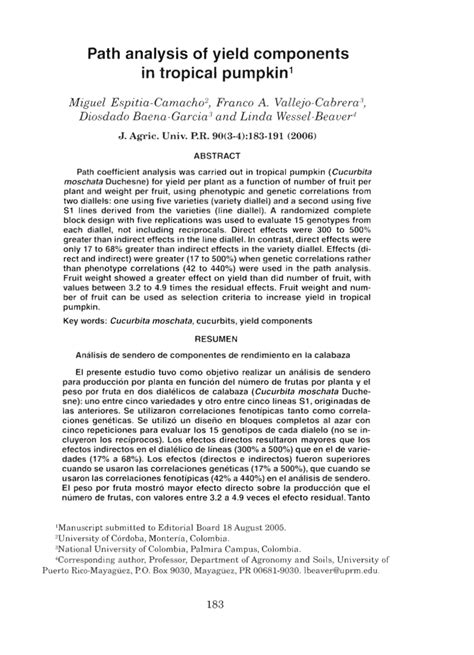 Pdf Path Analysis Of Yield Components In Tropical Pumpkin