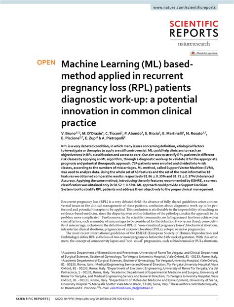 pdf machine learning ml based method applied in recurrent pregnancy loss rpl patients