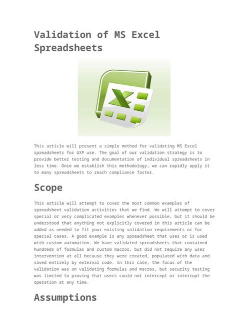 Docx Validation Of Ms Excel Spreadsheets Dokumen Tips