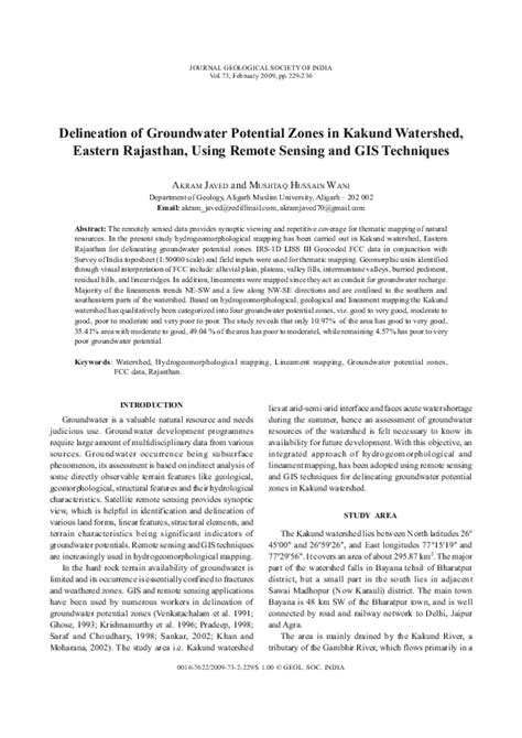 Pdf Delineation Of Groundwater Potential Zones In Kakund Watershed Eastern Rajasthan Using