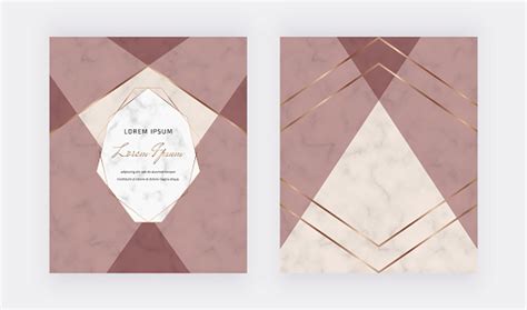 로즈 골드 삼각형 모양의 기하학적 디자인 대리석 질감에 황금 선 배너 카드 전단지 초대장 브로셔를위한 현대적인 템플릿 가리기에