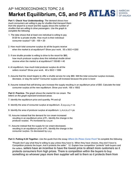 Micro Topic 2 6 Market Equilibrium And Consumer And Producer Surplus Ap © Microeconomics Topic