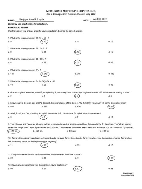 Numerical Test Pdf