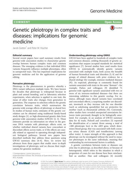 Pdf Genetic Pleiotropy In Complex Traits And Diseases Implications For Genomic Medicine