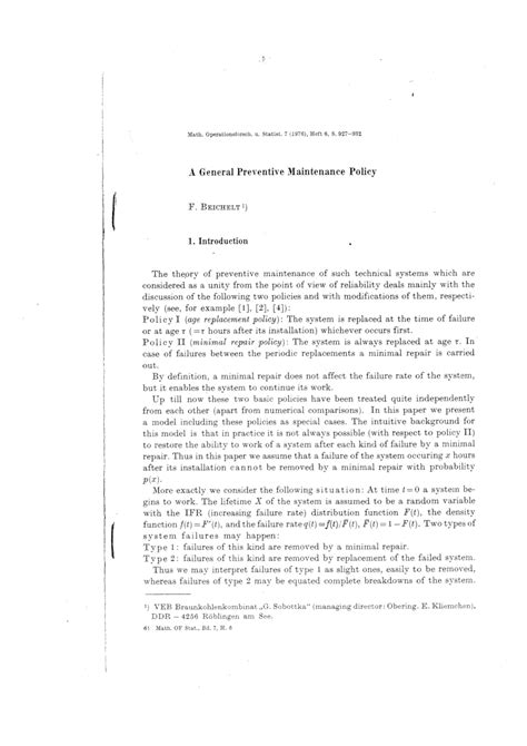 Pdf A General Preventive Maintenance Policy