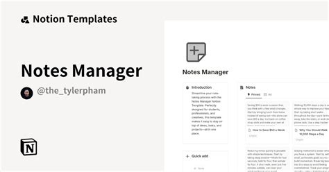 Notes Manager Template Notion Marketplace