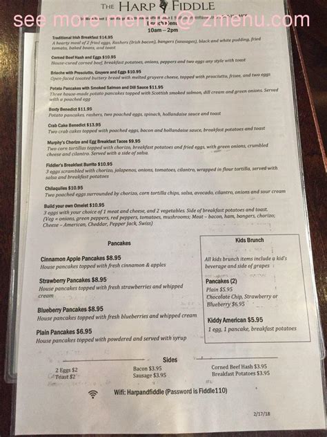 Menu At The Harp And Fiddle Pub And Bar Park Ridge