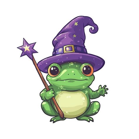Premium Vector Vector Frog Character Wizard Wearing A Magic Hat And Magic Wand With Star