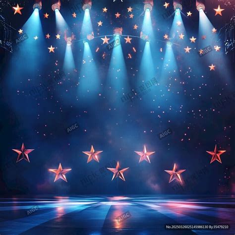 Ai创作图舞台 灯光 星星 梦幻 背景 演出 效果 光影 闪耀 特效 空间 氛围 场景 蓝色 装饰 昵图网