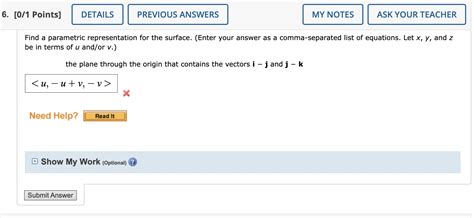 Solved Find A Parametric Representation For The Surface