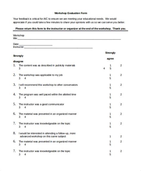 Free 7 Sample Workshop Evaluation Forms In Ms Word Pdf