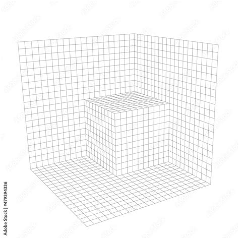 Interior Room Grid With A D Cube In The Corner Perspective View Illustration Isolated On White
