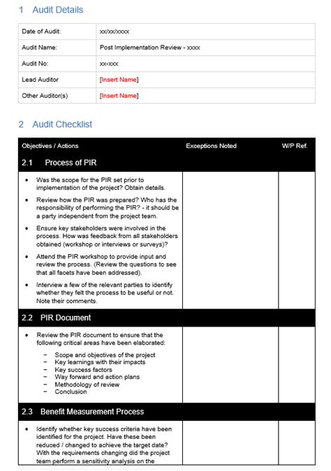 Audit Program For Post Implementation Review GRCReady