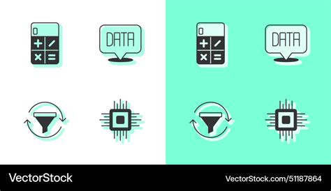 Set Processor Cpu Calculator Sales Funnel Vector Image