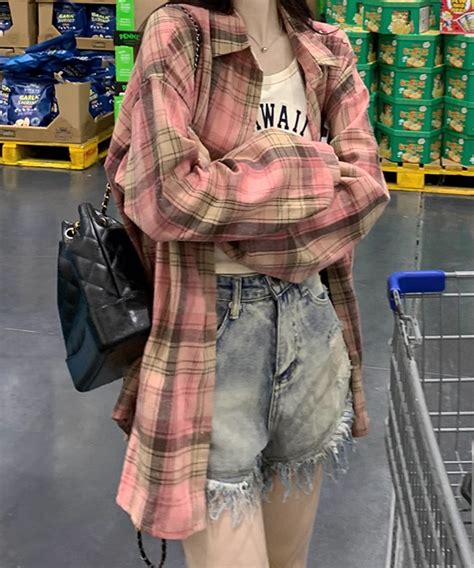 미즈민 빠른출고🎀빈티지 핑크가볍고 소프트한 소재👑루즈핏 데일리레이어드🚚무배 보타니 루즈 체크 셔츠 S160122