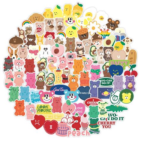 귀여운 만화 곰 문구 저널 소프트 캔디 수하물 휴대폰 방수 어린이 자동차 스티커 팩당 100 개문구 스티커 Aliexpress