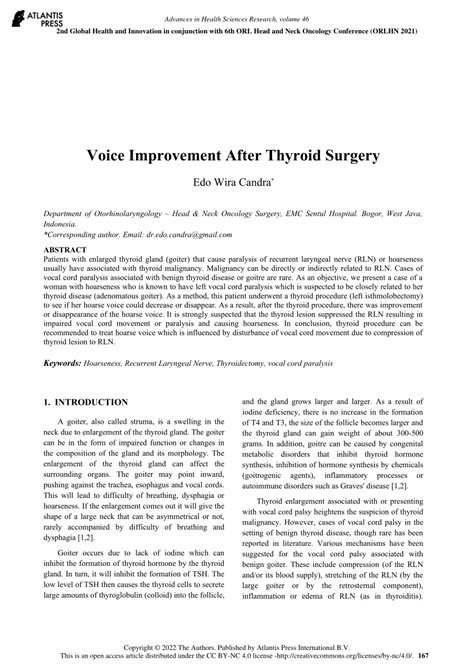 Pdf Voice Improvement After Thyroid Surgery
