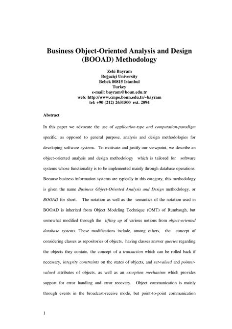 Pdf Business Object Oriented Analysis And Design Methodology