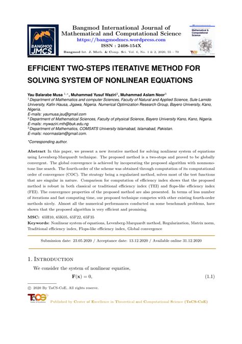 Pdf Efficient Two Steps Iterative Method For Solving System Of